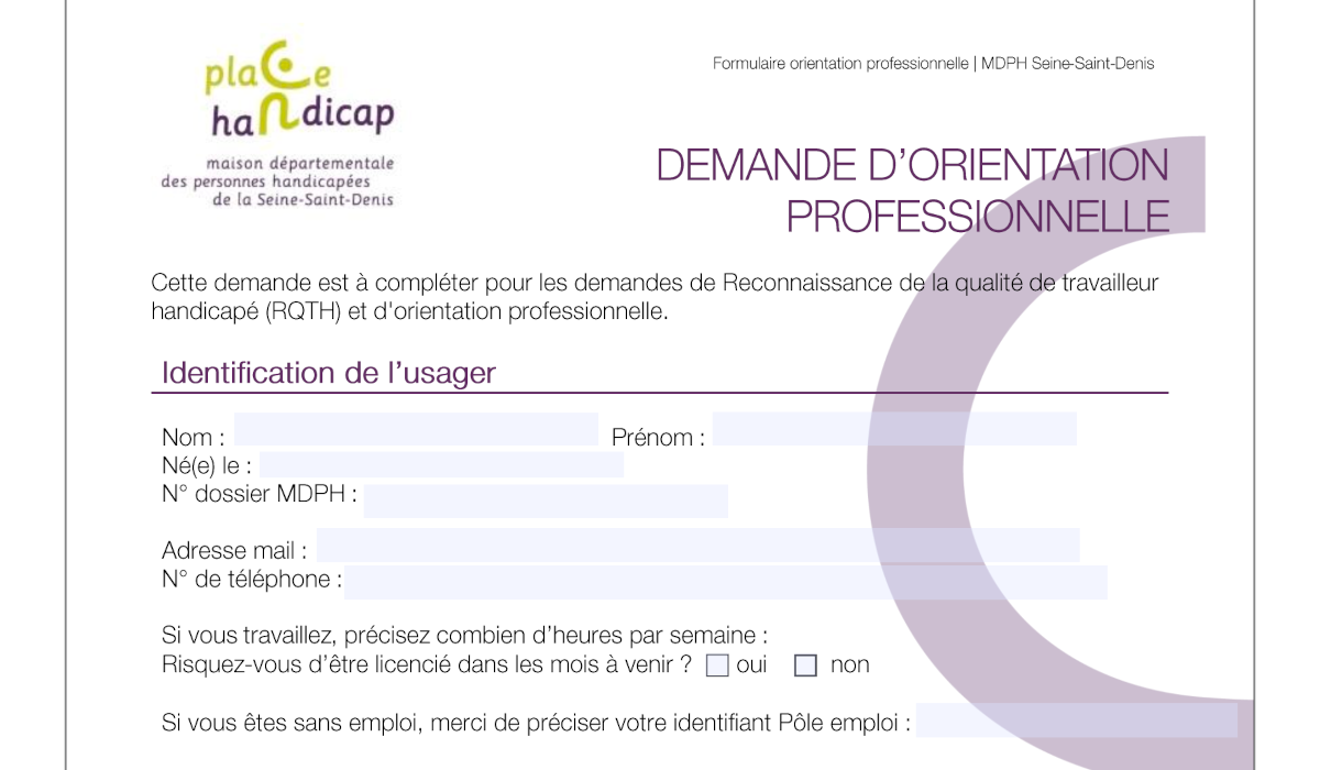 Formulaire de demande d'orientation professionnelle MDPH - Dossier MDPH